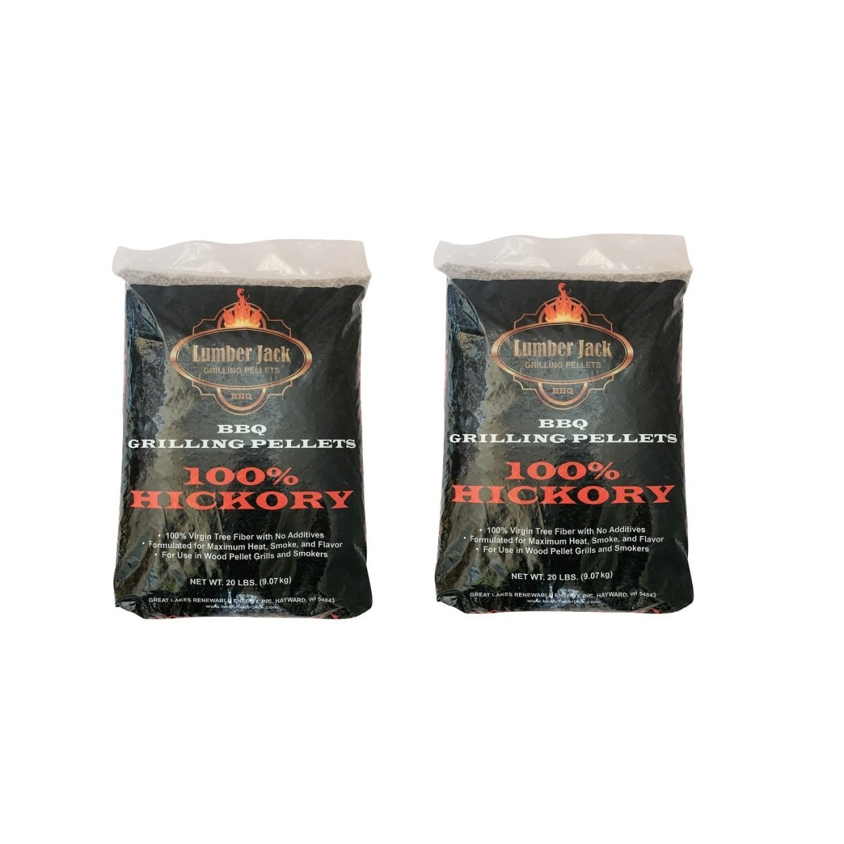 Lumberjack 100% Hickory BBQ Pellets – 2 Bags (18 kg)